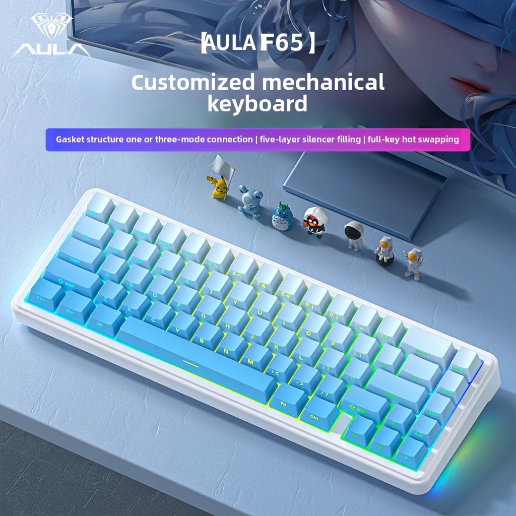 Jual Aula F65 Wireless Keyboard Gaming Mechanical Keyboard 2.4G/Usb ...
