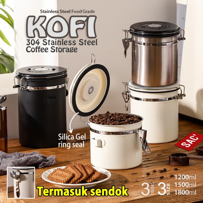 Jual MacamKita- KOFI Coffee Canister Stainless Storage Toples Simpan ...