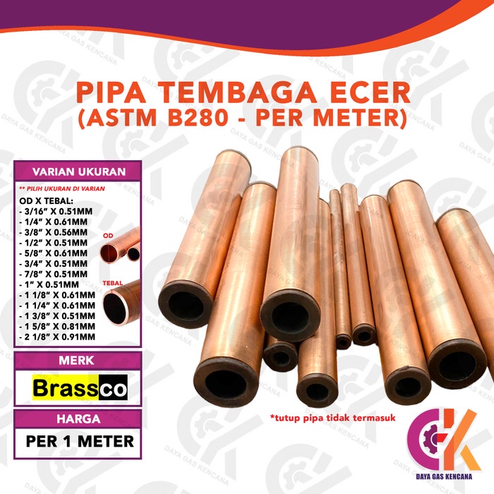 Jual BRASSCO Pipa Tembaga Batangan ASTM B280 METERAN ECER | Shopee ...