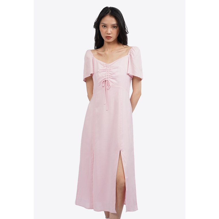 Jual COLORBOX Short Sleeve Midi Dress with Slit Lt. Pink | Shopee Indonesia