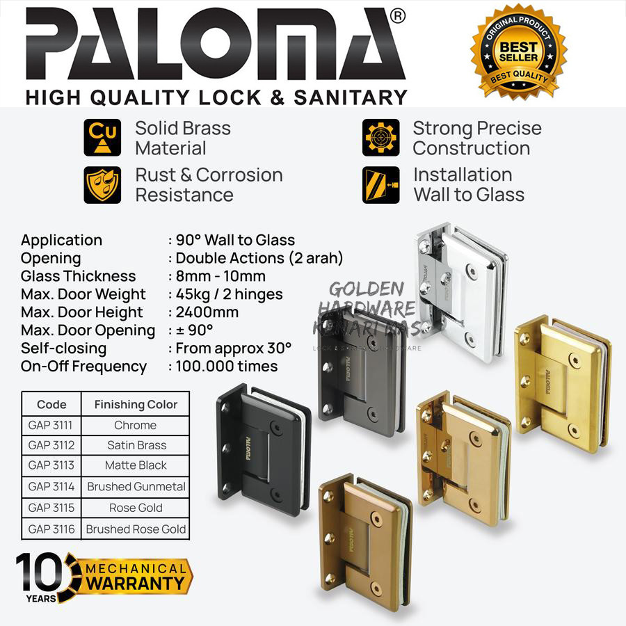 Jual PALOMA GAP 3111 3112 3113 3114 3115 3116 Engsel Pintu Kaca Kamar Mandi Jepit Shower Hinge ...