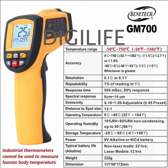 Jual Infrared Thermometer Gm700 Benetech Gun Ir Termometer Thermogun Gm ...