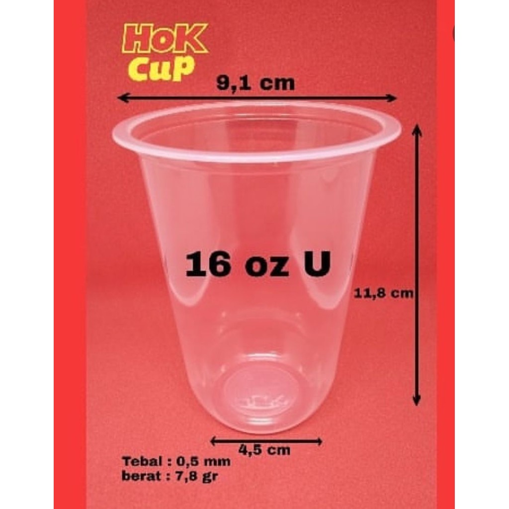 Jual [50 PCS] Gelas Pop Ice HOK U-Series Ukuran 16oz / Gelas Plastik ...