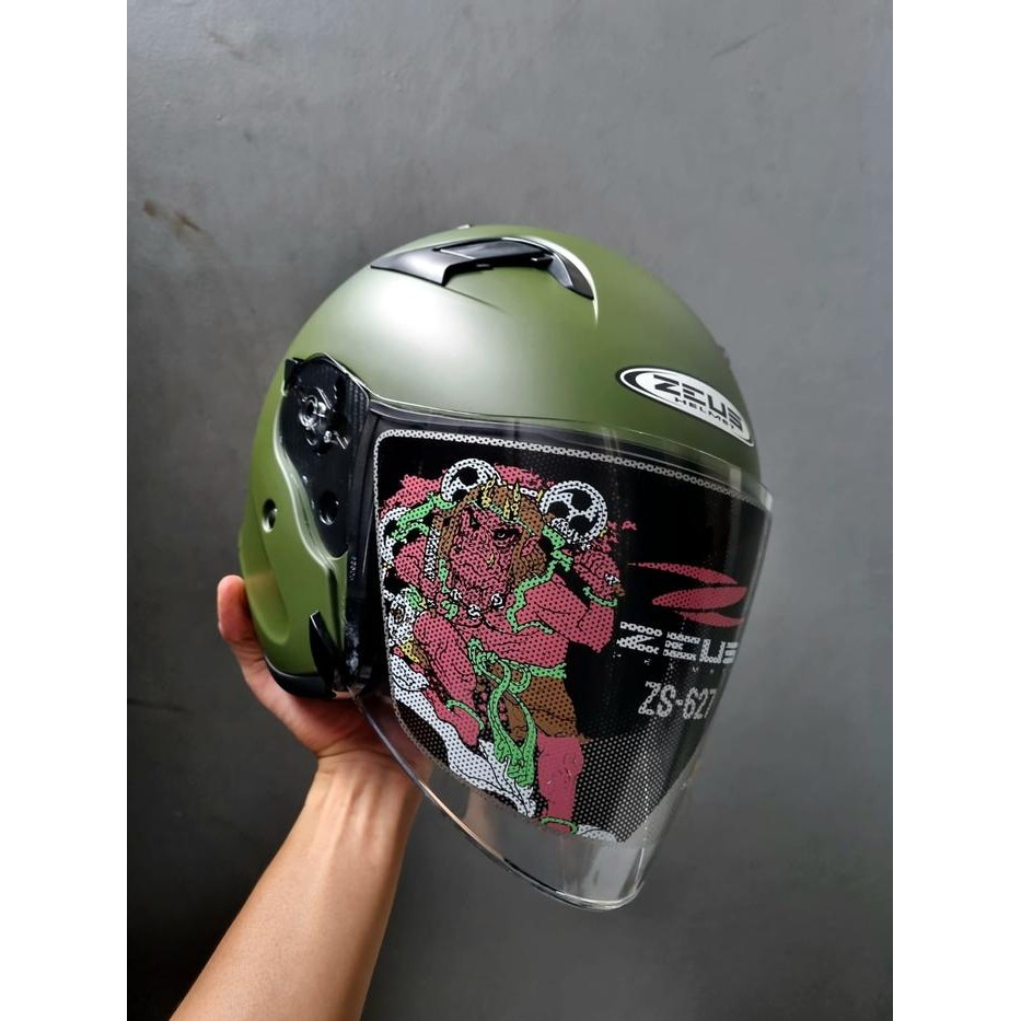 Jual ZEUS ZS 627 F.GREEN DOFF HALF FACE SINGLE VISOR | Shopee Indonesia