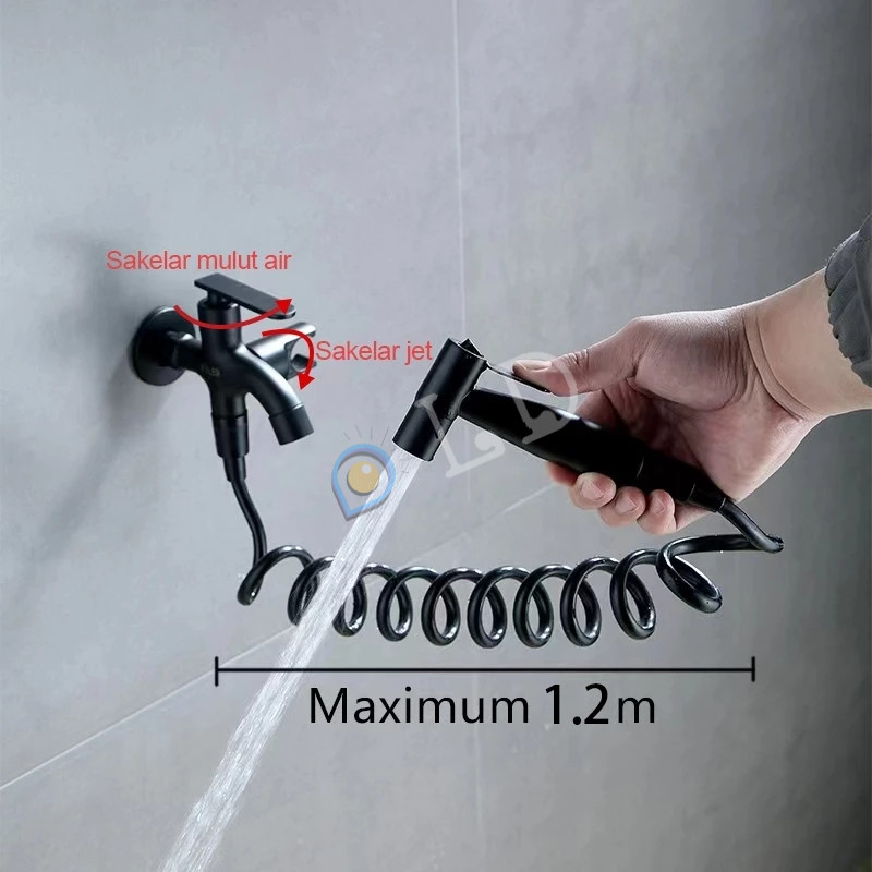 Jual [COD] Kran Cabang SUS 304 dan Jet Shower Toilet Hitam Matte 1/2 ...