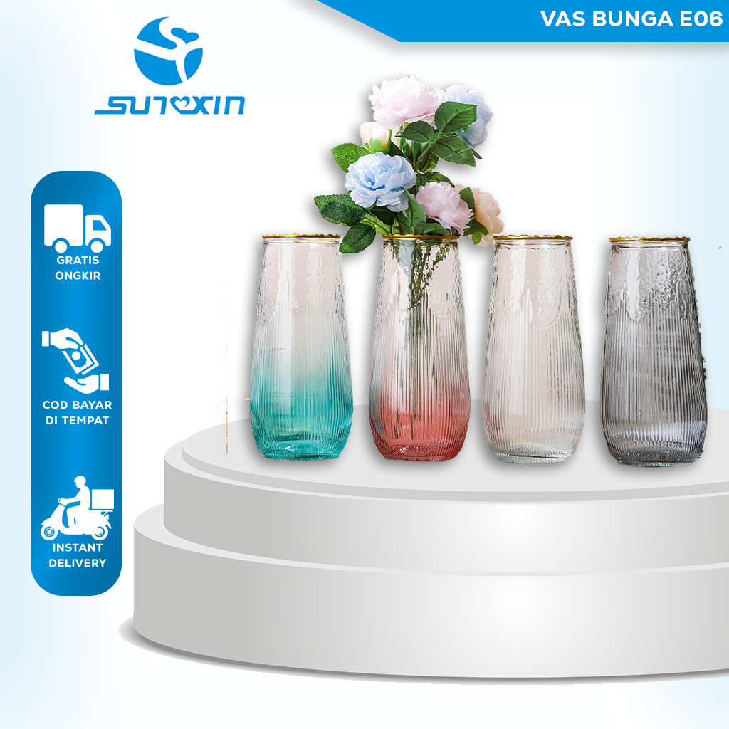 Jual baru sunxin vas bunga kaca bening e06/ vas kaca tinggi bambu / vas ...