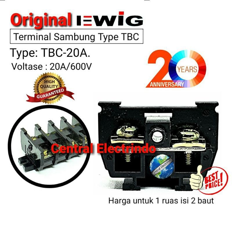 Jual Terminal Block Blok TBC-20A Din Rail EWIG. [SolusiACC] | Shopee ...