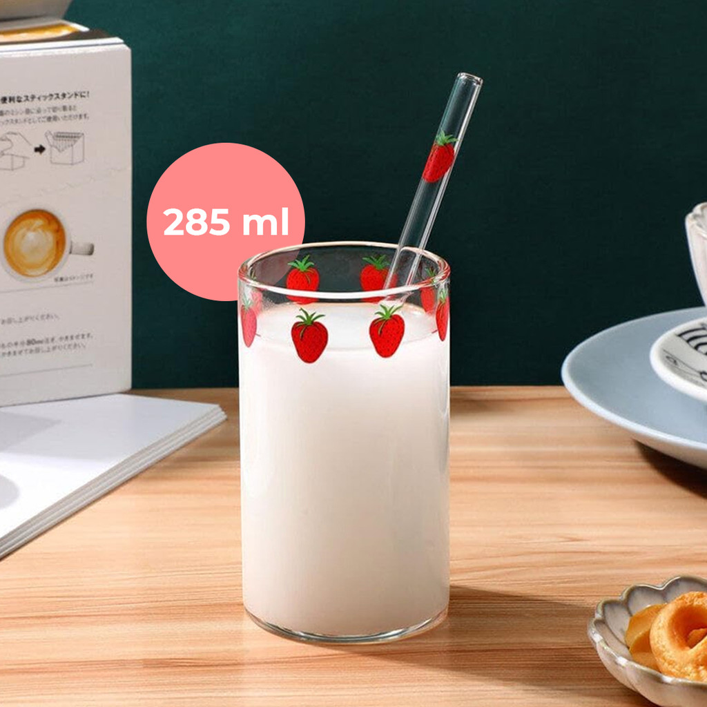 Jual Alat NANA Gelas Kaca Aesthetic Kopi Teh Strawberry Glass with ...