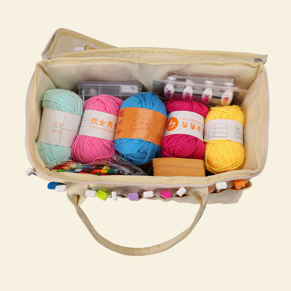 Jual Canvas Knitting Bag Large Capacity Yarn Holder with Multi-layer ...