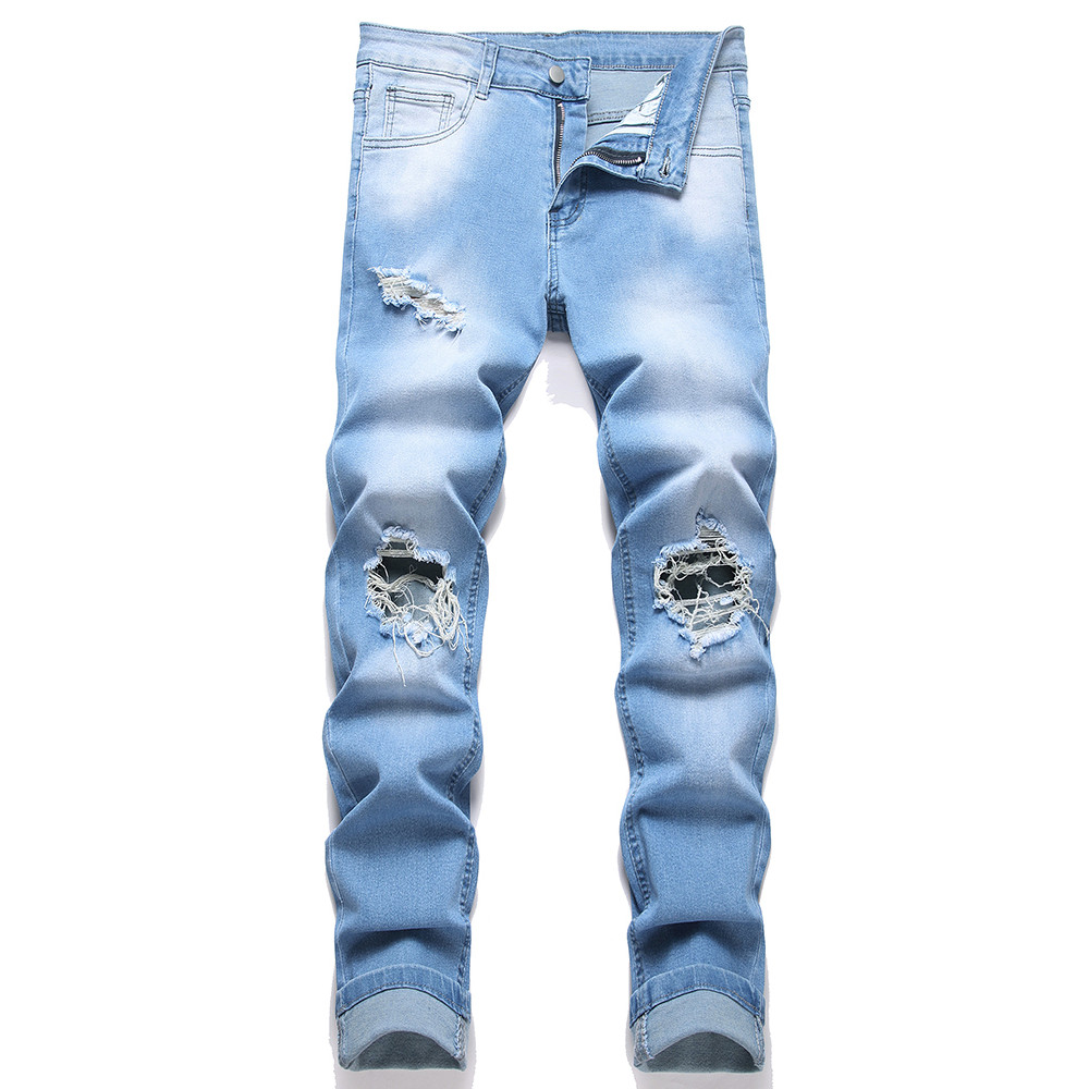 Jual Kanye West Knee Big Ripped High Street Jeans Trendy Men'S Stretch ...