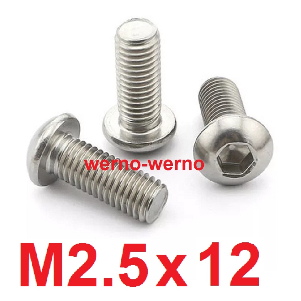 Jual Button Head M2.5x12 Stainless Bolt Hex Baut L M2.5*12 2.5mm x 12mm ...