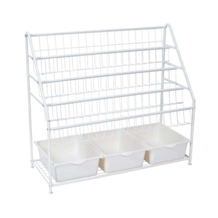 Jual Stora Rak Buku Anak Dengan 3 Tray Plastik - Putih / Rak Buku Anak ...