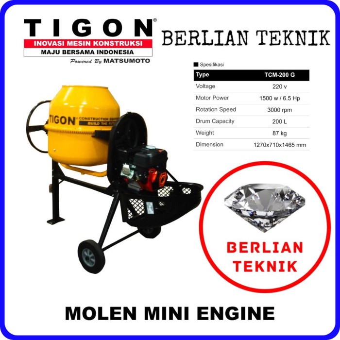 Jual Stok Terbatas! Beton Molen Concrete Mixer Semen Tigon 200 Liter + Engine 7 Hp | Shopee ...