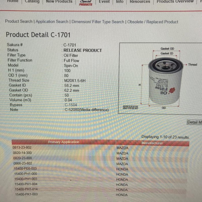 Jual JAYAmart- Filter oli Honda Excelent ( C 1608 ) ( C - 1701 ) sakura ...