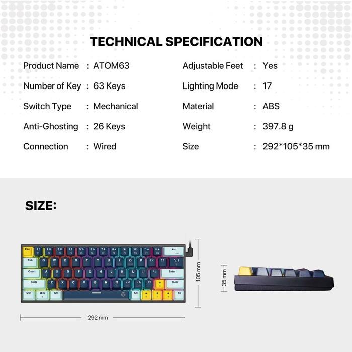 Jual Fantech Atom63 Atom 64 - MK874 V2 Wired Mechanical Gaming Keyboard ...