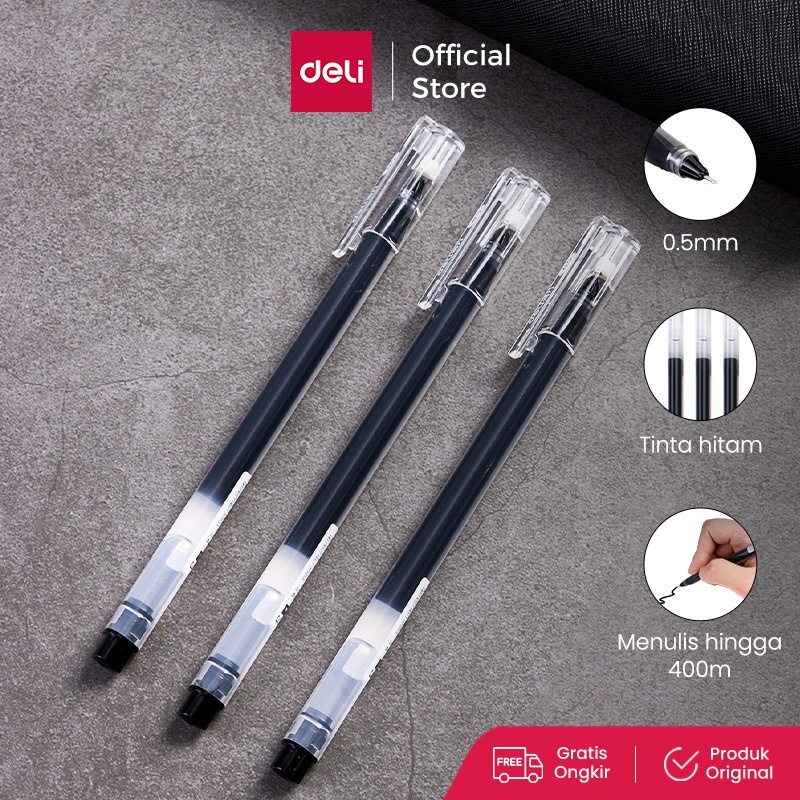 Jual Deli Gel Pen / Pulpen Gel 0.5mm Pen Hitam Kapasitas Tinta 800 ...