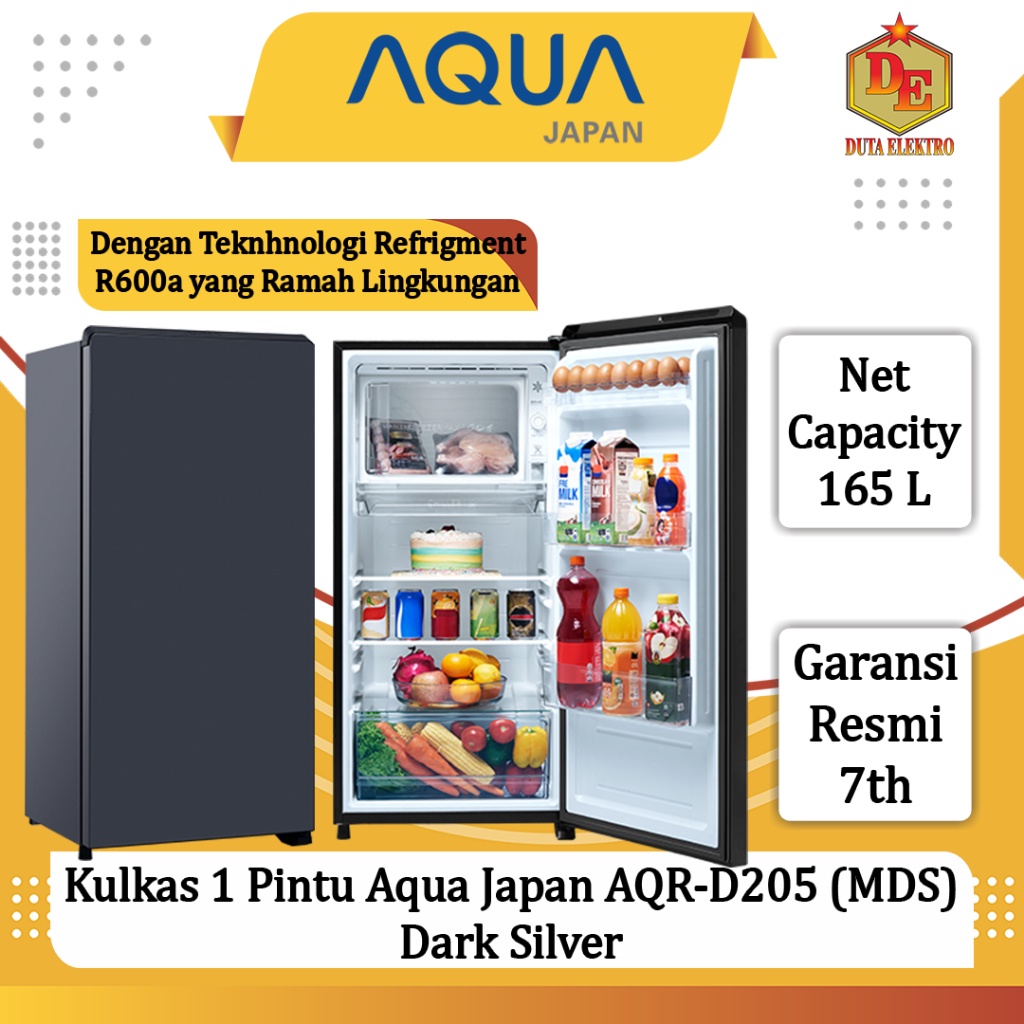 Jual Kulkas 1 Pintu Aqua Japan AQR D 205 (MDS) Dark Silver | Shopee ...