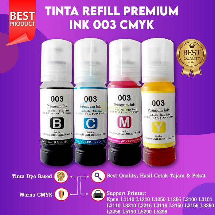 Jual Tinta Refill 003 Premium Ink Printer Epson L1110 L1210 L3110 L3210 ...