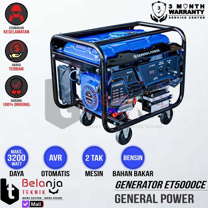 Jual General Mesin Generator Set Et 5000 Ce Genset Bensin 3200 Watt E ...