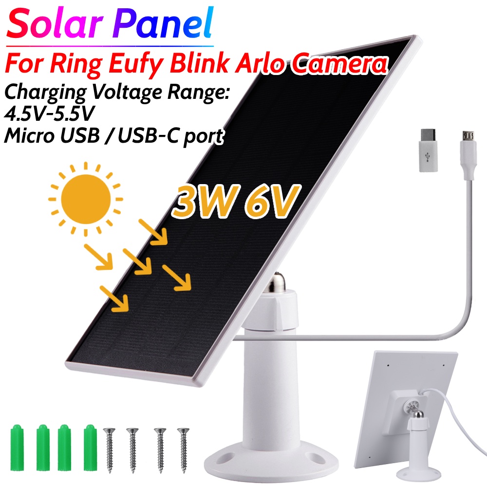 Jual 3W 6V Solar Charger for Ring Eufy Blink Arlo Camera 360 ...