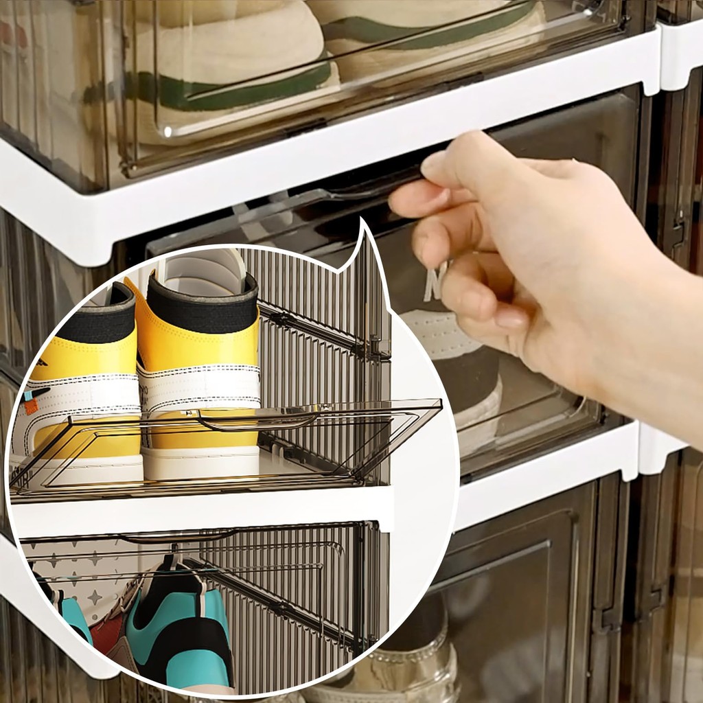 Jual Drop Front Foldable Shoe Rack Collapsible Storage Box Stackable ...