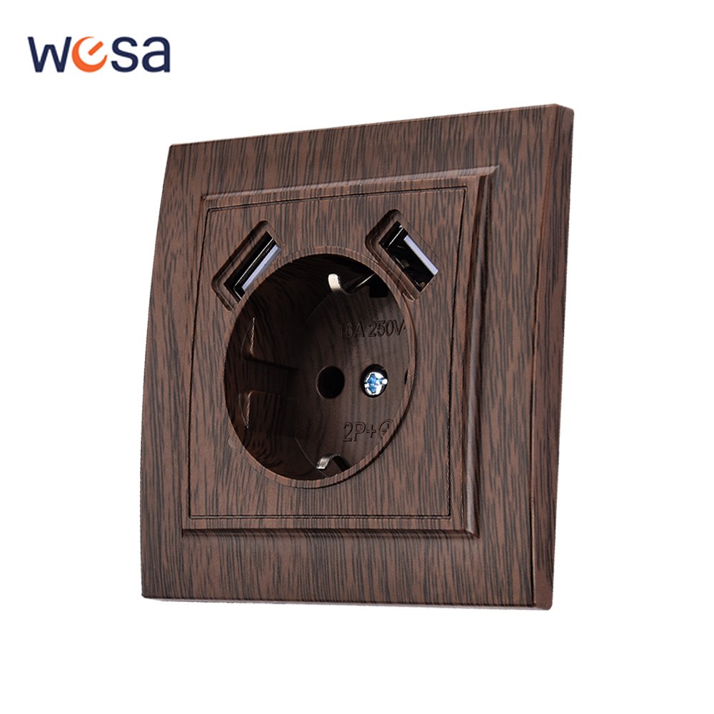 Jual NEW Wood Paint Plastic Wall Socket 250V USB Power Sockets With ...