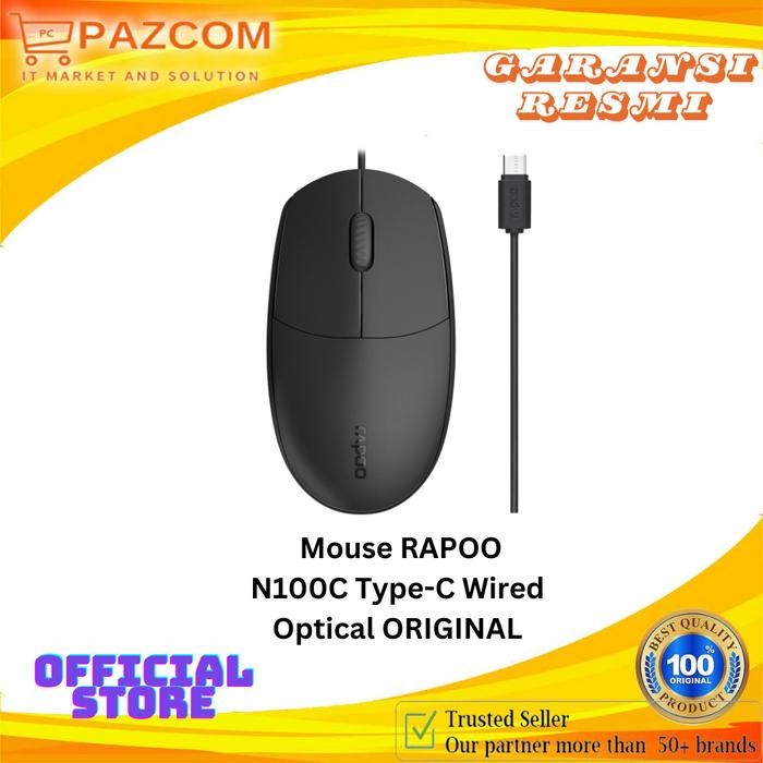 Jual Mouse RAPOO N100C Type-C Wired Optical ORIGINAL | Shopee Indonesia
