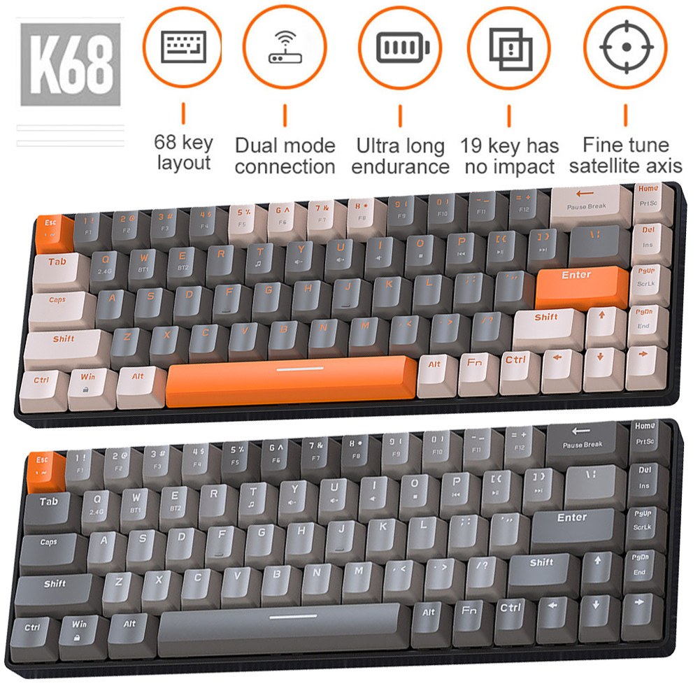 Jual BEST SELLER K68 Wireless Gaming Mechanical Keyboard Bluetooth 5.0 2.4G 68 Keys Backlit ...