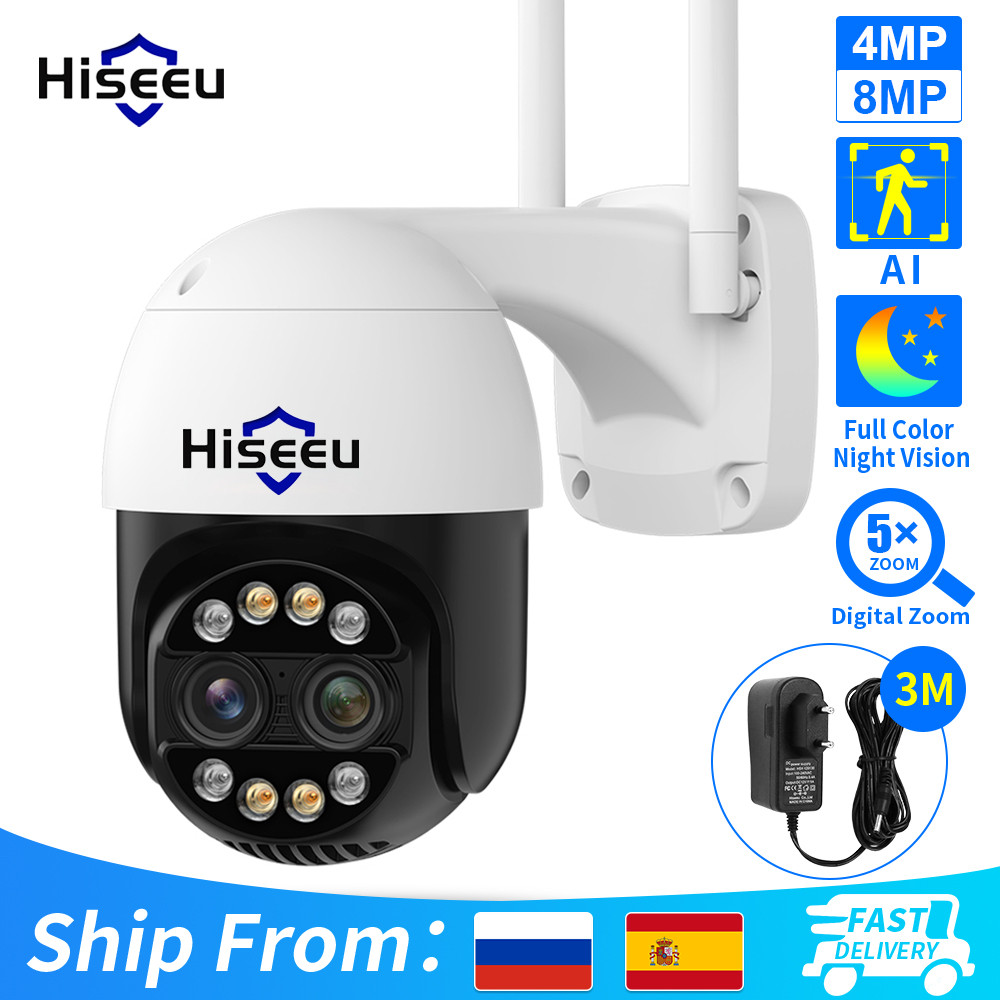 Jual Hiseeu 4K 8Mp Dual Lens Ptz Wifi Ip Camera 8X Zoom Outdoor Hd Full ...