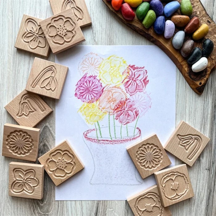 Jual Wooden Play Dough Stamps Leaf Flower Tiles Sensory Imprint Match ...