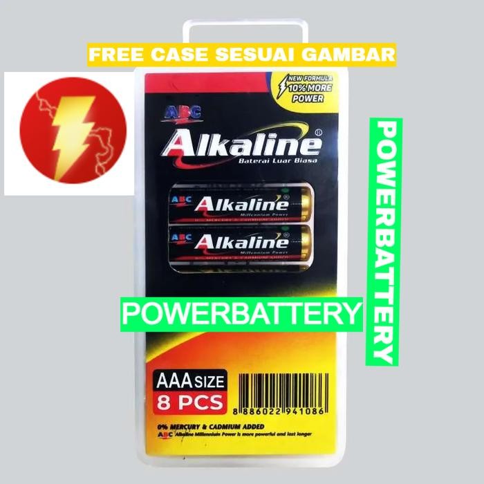 Jual Baterai ABC Alkaline AAA (A3) isi 8 PIECES LR03 8B 1.5V Free Case Alkaline Battery | Shopee ...