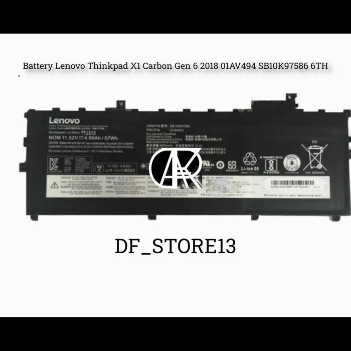 Jual BATERAI LENOVO THINKPAD X1 CARBON GEN 6 2018 01AV494 SB10K97586 ...
