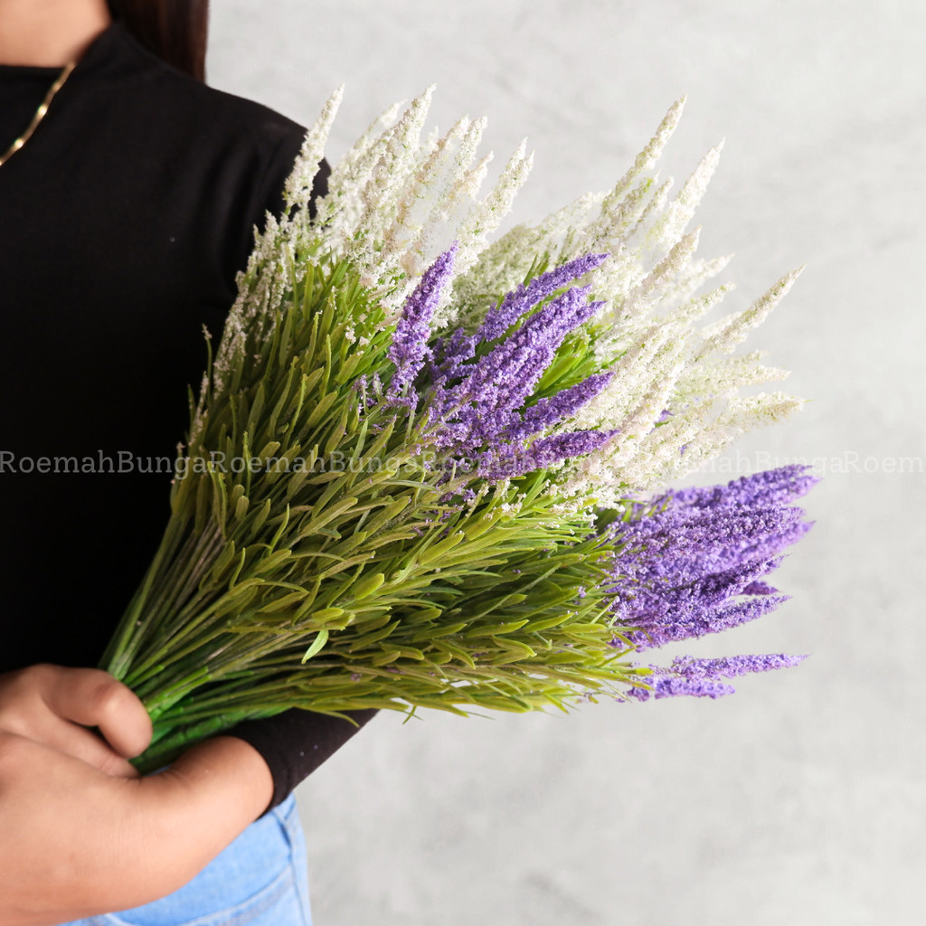 Jual 7 Cabang english lavender Real Touch Artificial / Bunga Artifisial ...