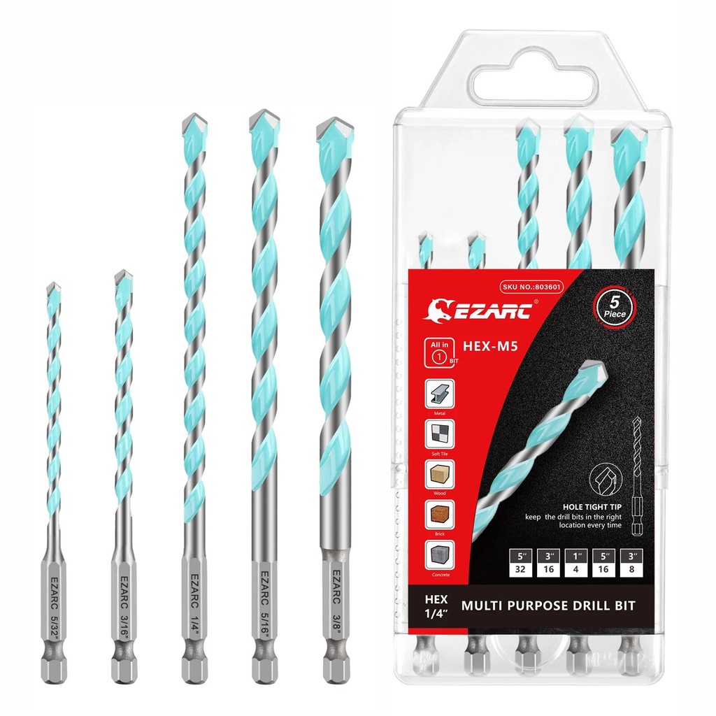 Jual EZARC 5PC Carbide Drill Bit Set, Multi-Purpose Hex Shank Drill Bit ...