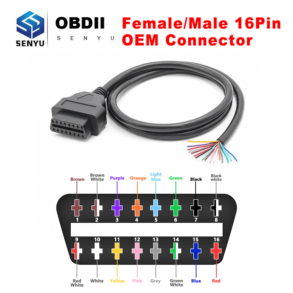 Jual Full 16pin Female Male DIY OBD2 Auto Extension Cable Female ...