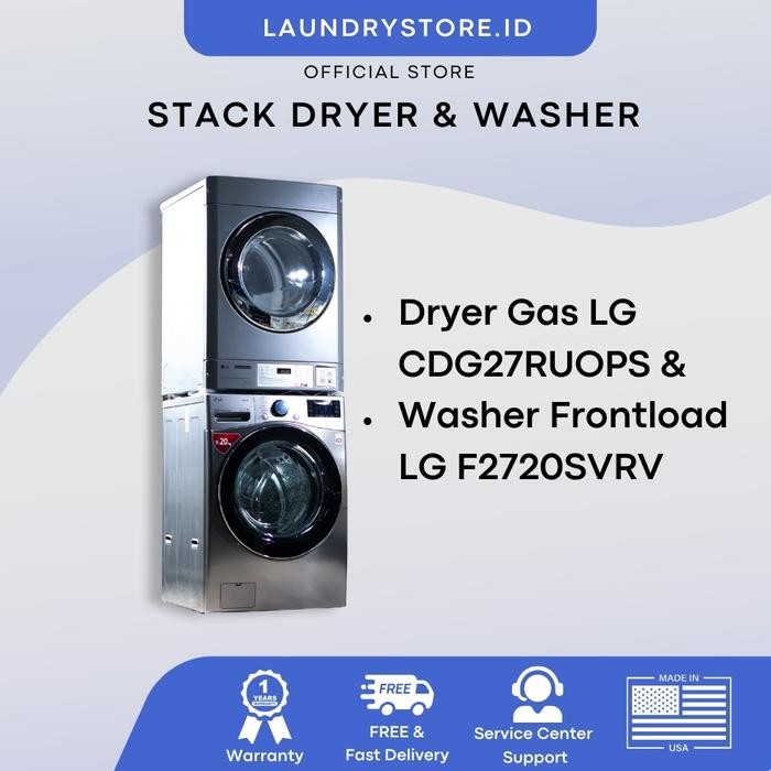Jual Mesin Laundry Stack Washer LG 20 Kg Frontload & Dryer Gas LG 15 Kg | Shopee Indonesia