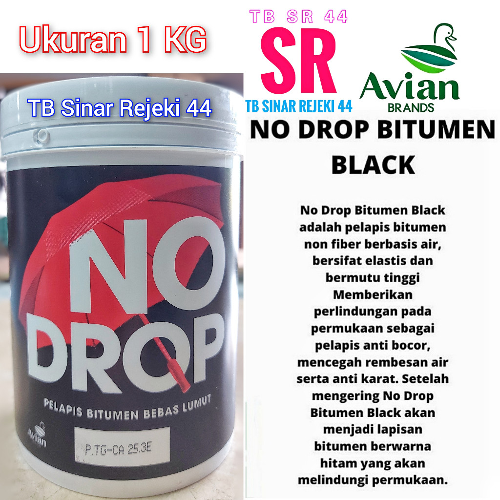 Jual TB Sinar Rejeki 44 No Drop Bitumen Black 1 KG Cat Waterproofing ...