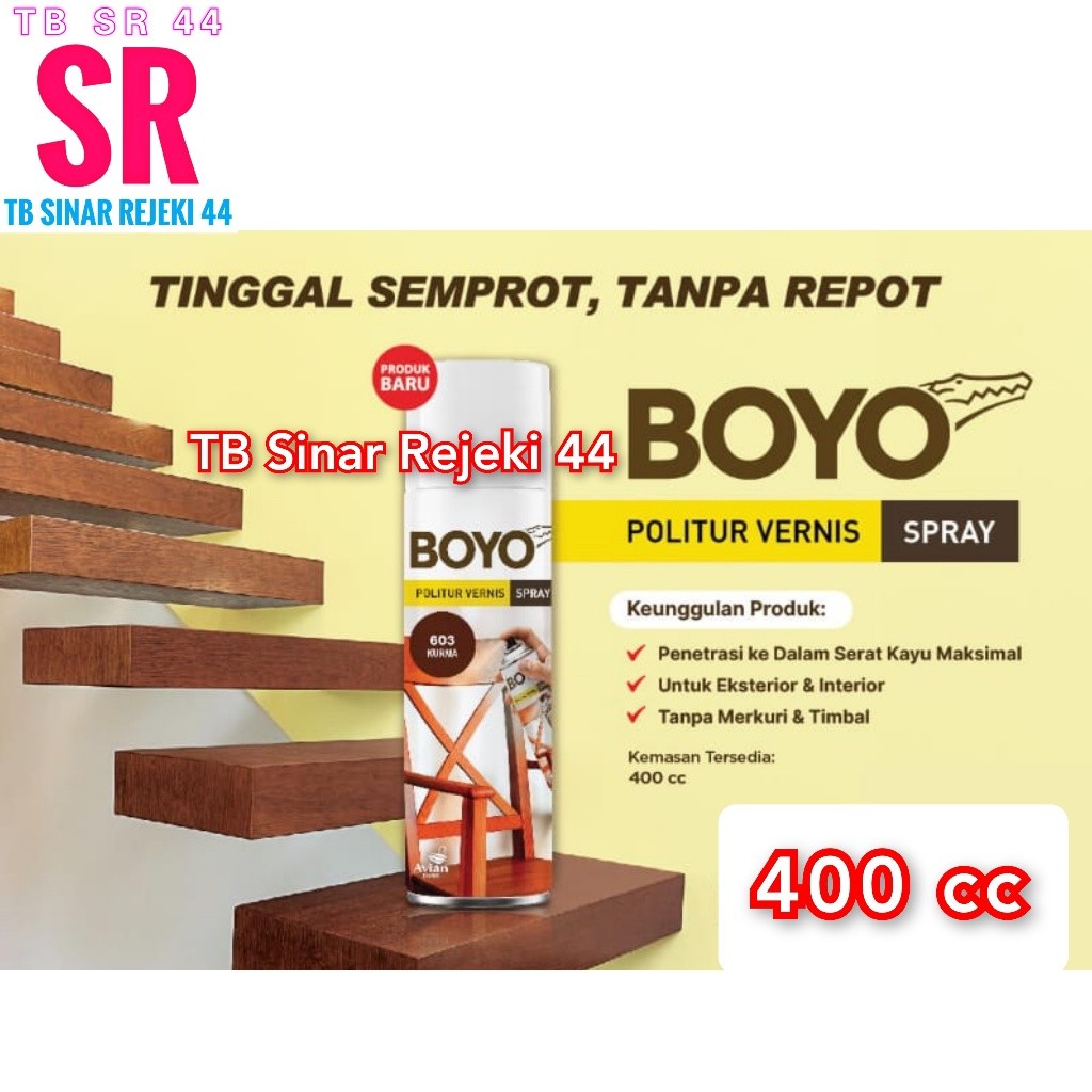 Jual BOYO POLITUR SPRAY 400 CC Cat Semprot Plitur Vernis Interior ...