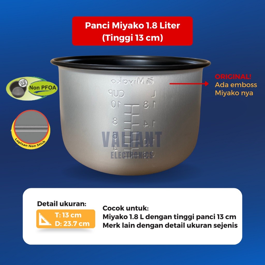 Jual Panci Rice Cooker Magic Com Miyako 0,6 1,2 1,8 2,2 Liter (DIJAMIN ...