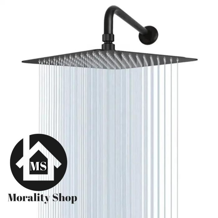 Jual PREMIUM Kepala Shower 8inch Stainless Hitam-Head Shower Wall ...