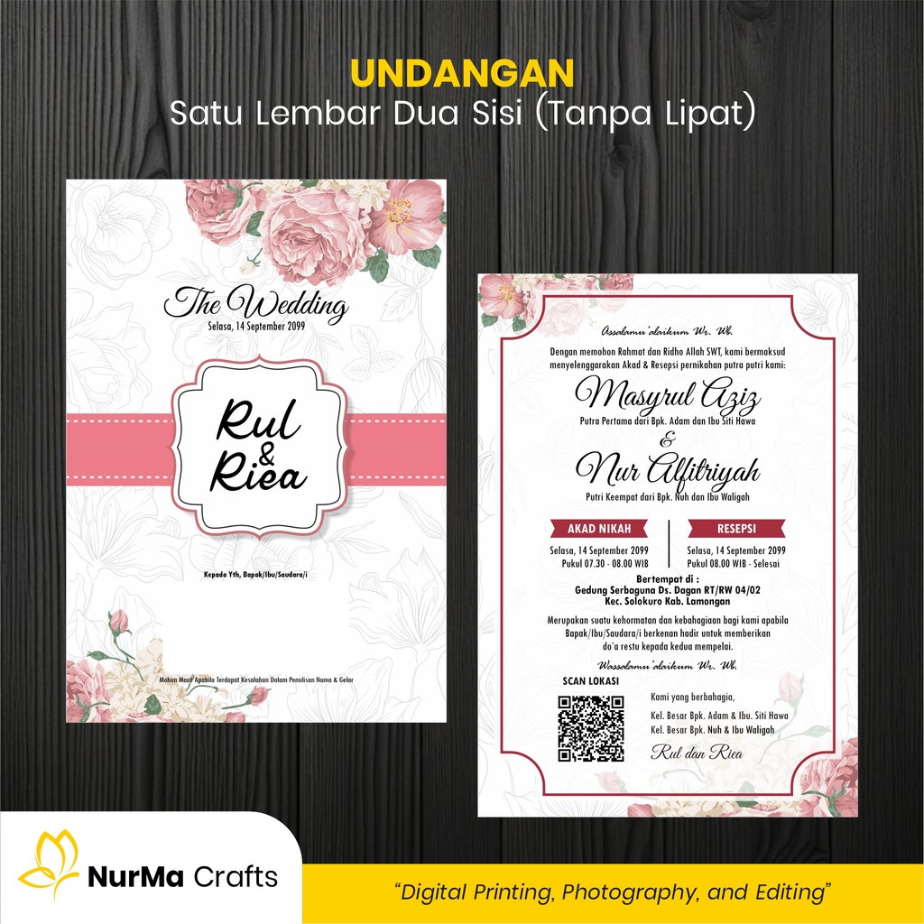 Jual Undangan Murah Simpel Minimalis Elegan (1 Lembar 2 Sisi) Kertas BC Kertas Jasmine | Shopee ...