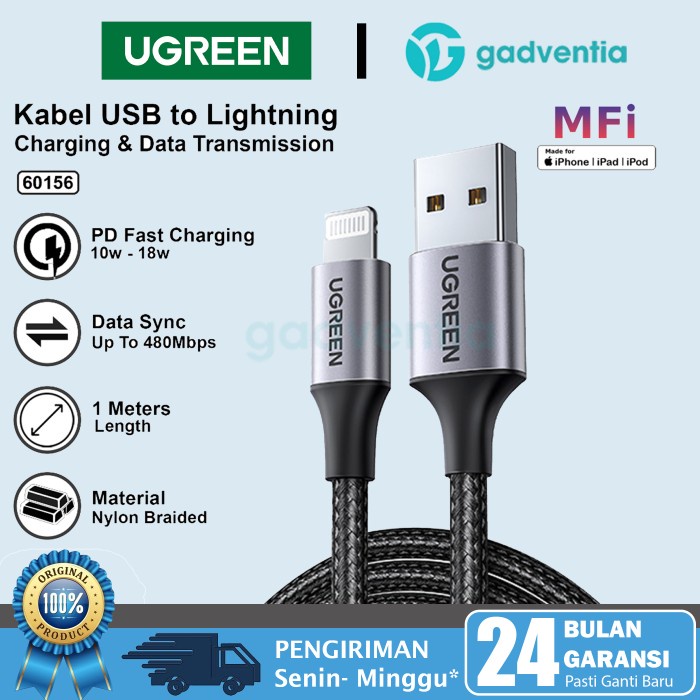 Jual UGREEN Kabel Charger Data USB A to Lightning Nylon Braided Fast Charging 10W 18W | Shopee ...
