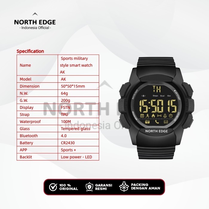 Jual NORTH EDGE AK ORIGINAL WATERPROOF 100M Original Smartwatch Militer ...