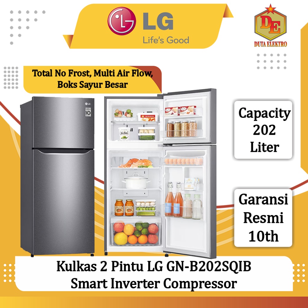 Jual Kulkas 2 Pintu LG GNB 202 SQIB Smart Inverter Compressor | Shopee ...