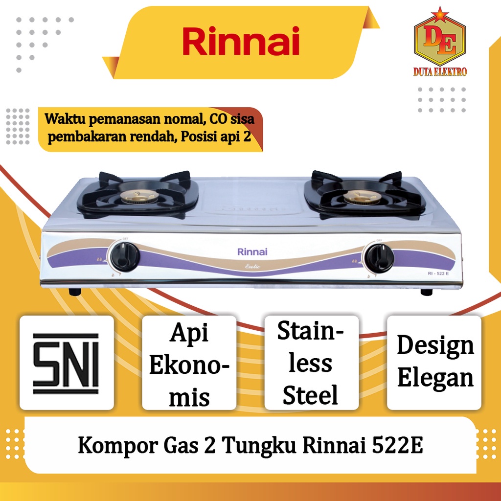 Jual Kompor Gas 2 Tungku Rinnai RI 522 E | Shopee Indonesia