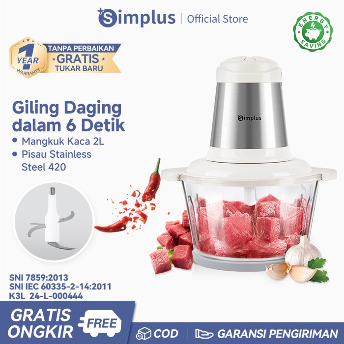 Jual Simplus Blender Daging 300W Chopper 2L Food Chopper Meat Grinder ...