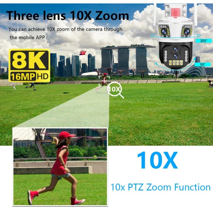 Jual 16MP 8K HD IP Camera 10X Zoom Outdoor Four lenses Three-Screen PTZ ...