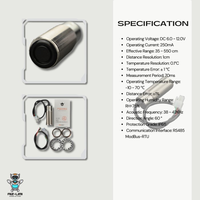 Jual DFRobot URM08 RS485 Ultrasonic Ranging Sensor ( Jarak 35~550cm ...