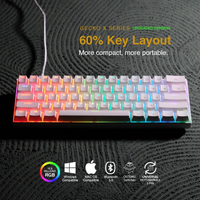 Jual [Good] KOODO Gecko 60% Layout RGB Mechanical Keyboard Outemu White ...