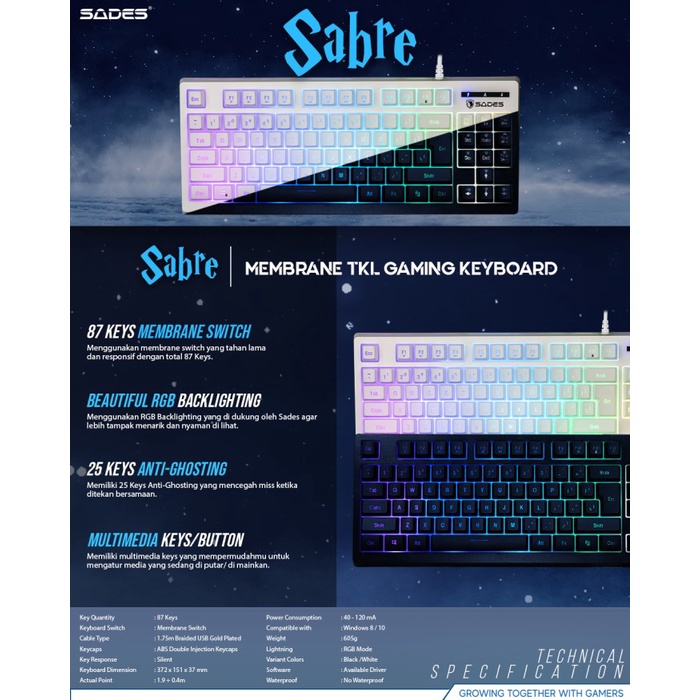 Jual [Good] Sades Sabre TKL RGB Wired Gaming Keyboard | Shopee Indonesia